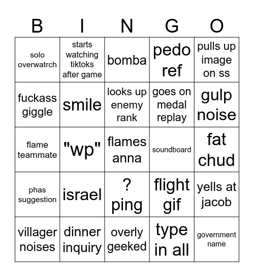 stinks Bingo Card