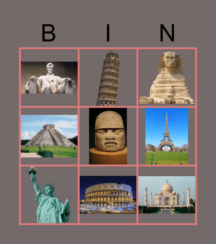 Landmarks Bingo Card