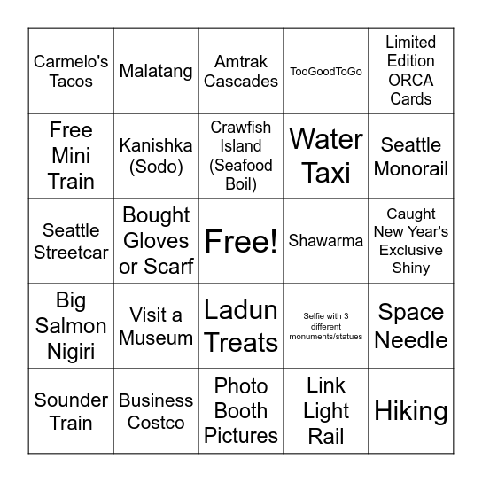 Seattle Things Bingo Card