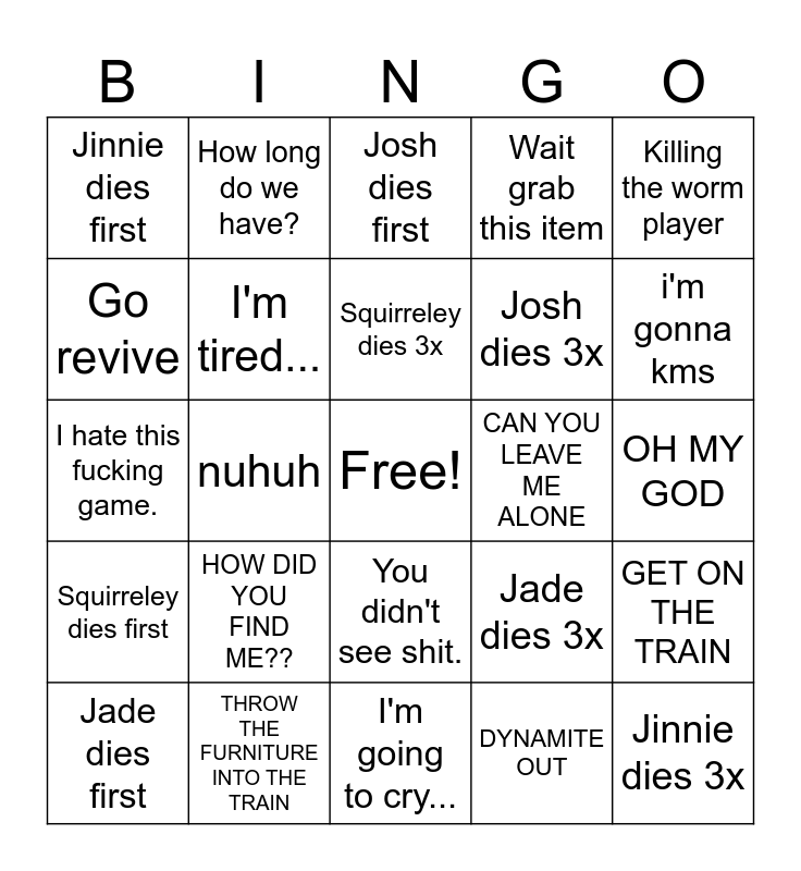 Outta Town Bingo Card