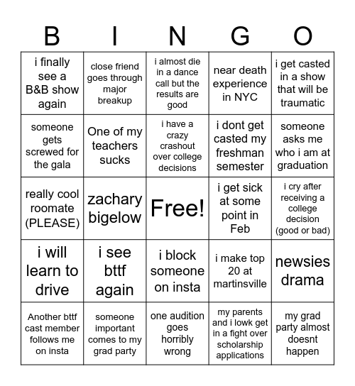 Zoe's 2026 Bingo Card