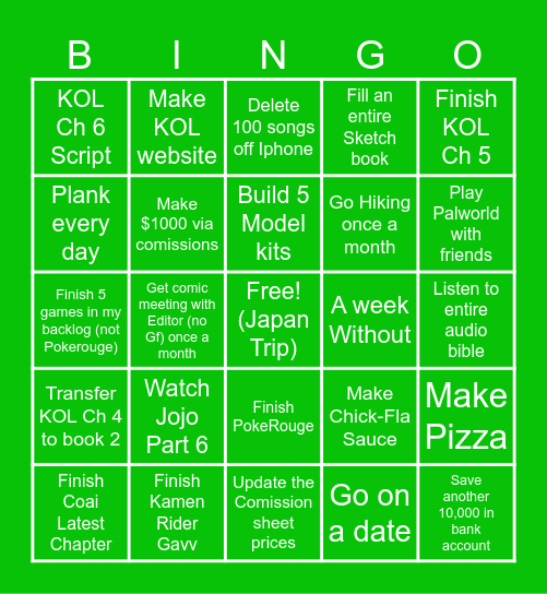 2026 New Years Resolutions Bingo Card