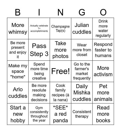 New Year's Resolutions Bingo Card