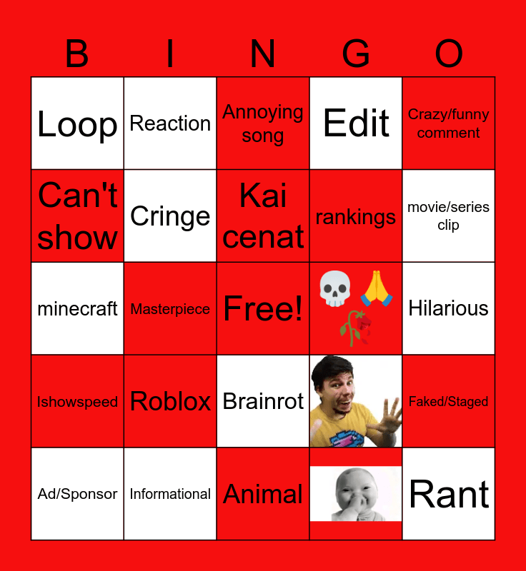 Youtube Shorts Bingo Card