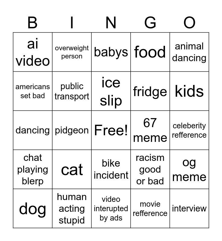 streamer card Bingo Card