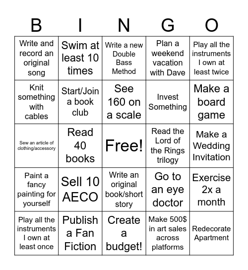 K's 2026 Resolution BINGO Card