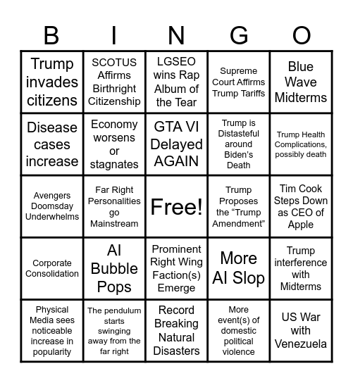2026 Bingo Card 2026 Bingo Card
