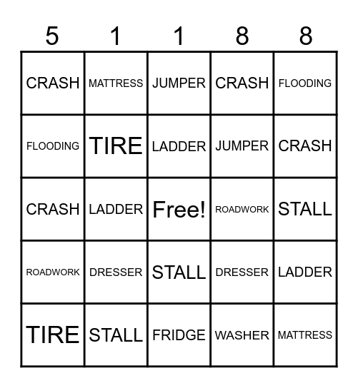 Traffic Bingo Card