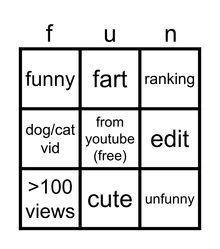 shorts Bingo Card