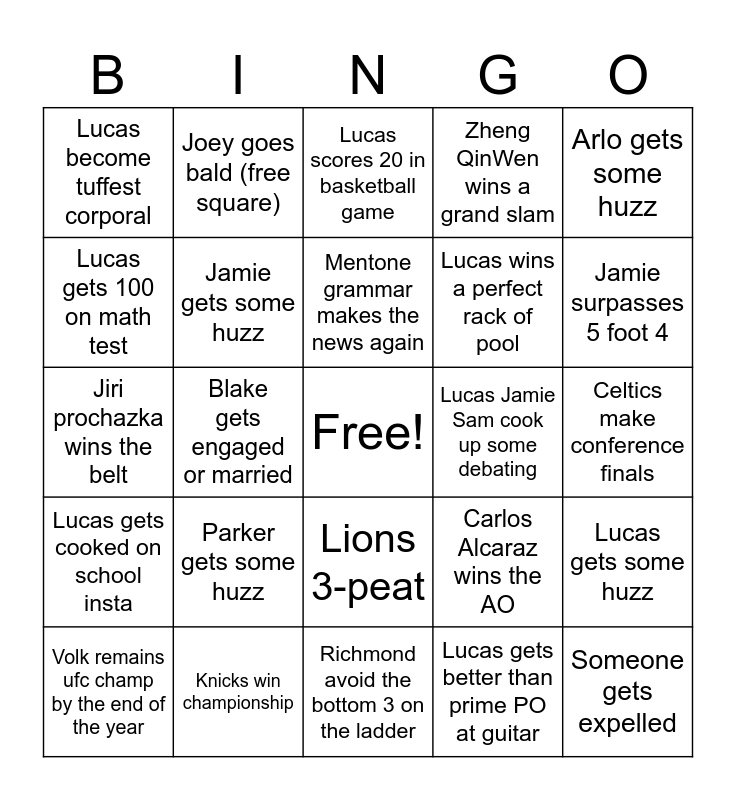 2026 Bingo Card Bingo Card