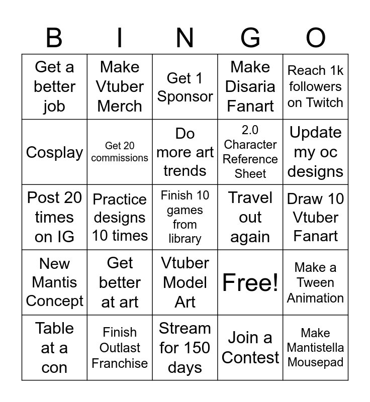 New Year Resolutions Bingo Card
