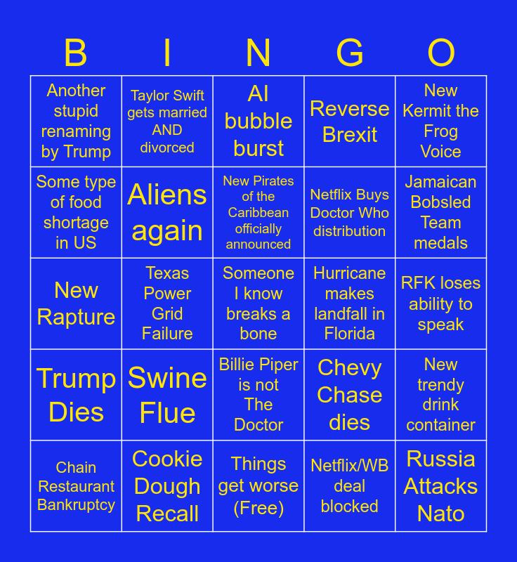 2026 Bingo Card Bingo Card