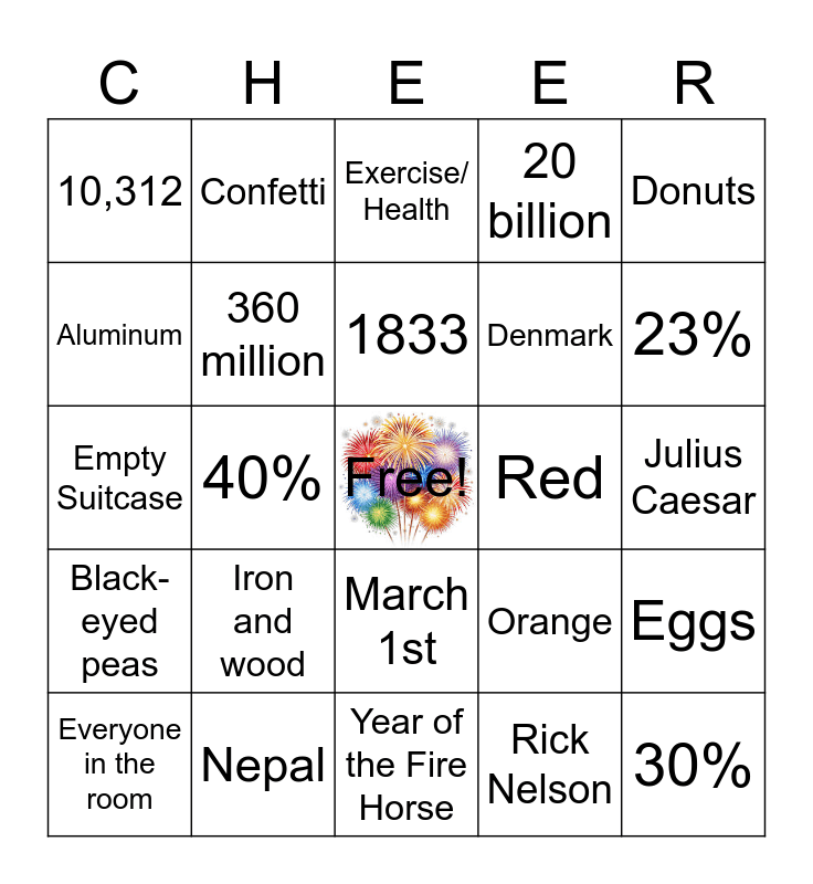 CHEERs to BINGO Card