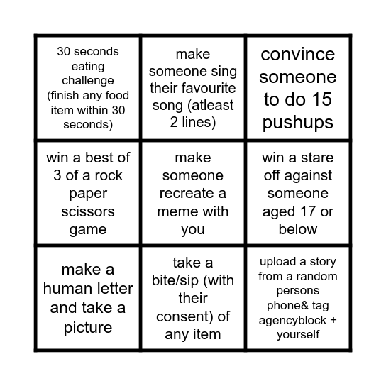 agencyblock irl BINGO @ The Breeze Bingo Card