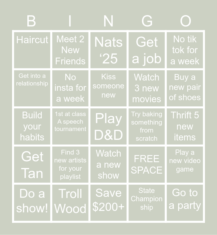 2026 Bingo Card Bingo Card