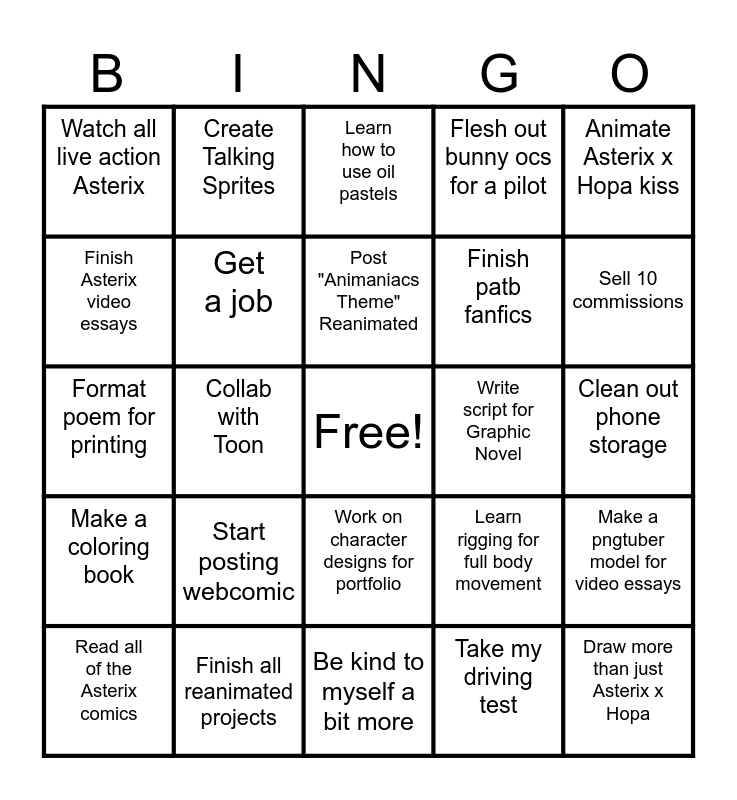 New Year's Resolutions Bingo Card
