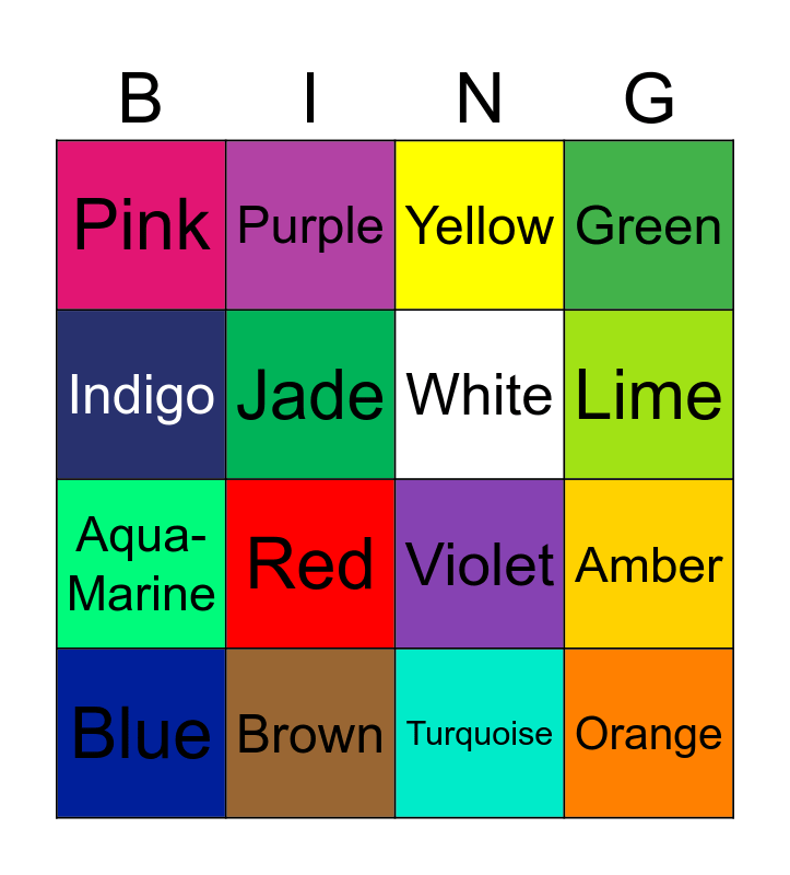 Colors Bingo Card