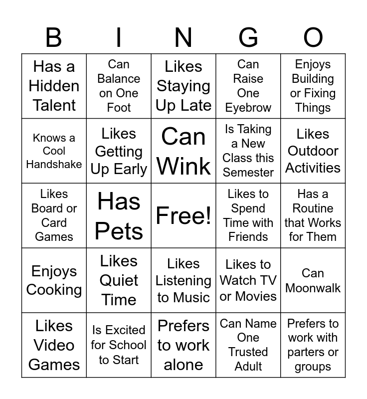 Human Bingo Card