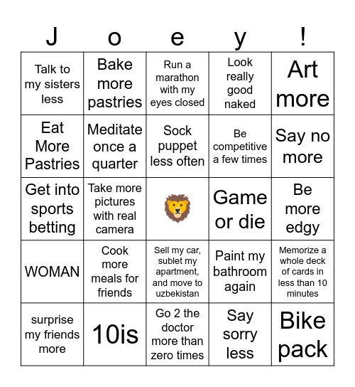 Joey 2026 Bingo Card
