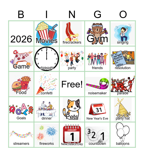 Happy New Year 2026 Bingo Card