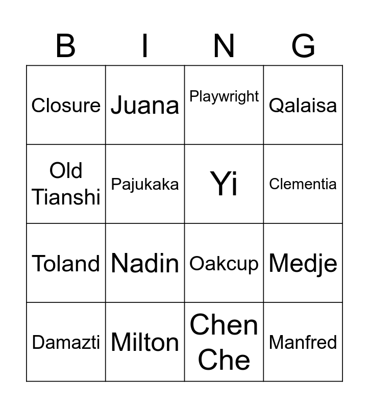 Untitled Bingo Card