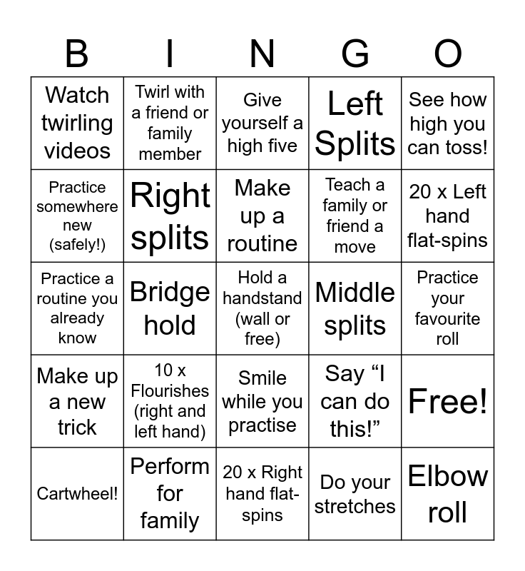 Baton Twirling Bingo! Bingo Card