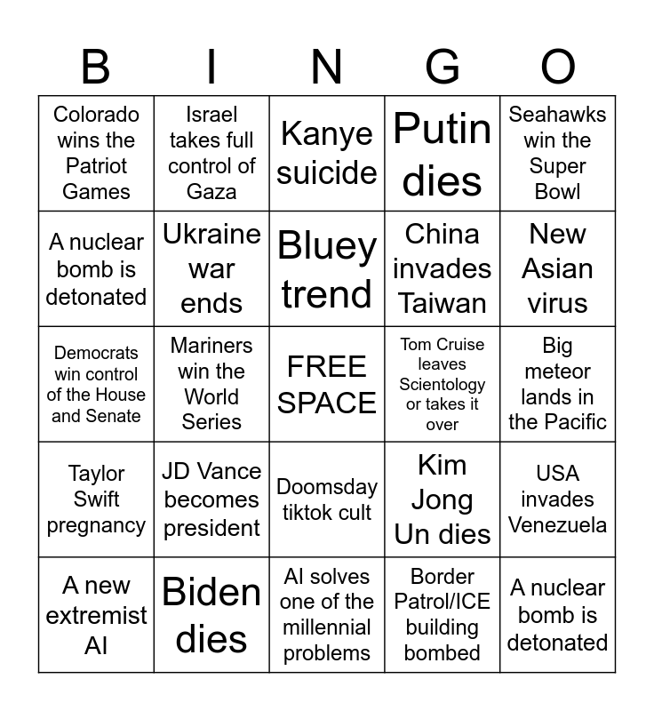 2026 Current Events Bingo Card
