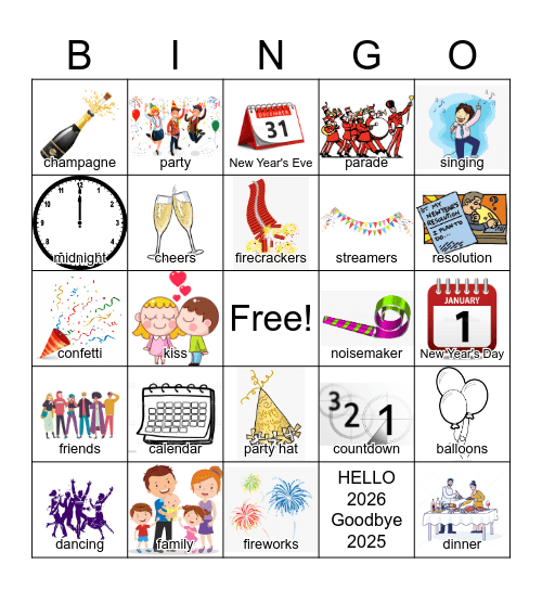 Happy New Year 2026 Bingo Card
