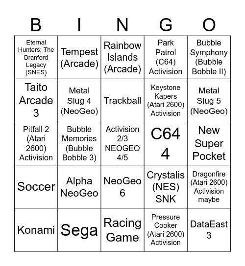 2026 Evercade/Super Pocket Bingo Card