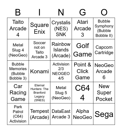 2026 Evercade/Super Pocket Bingo Card