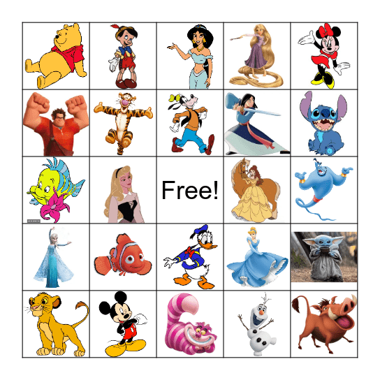 Disney Character Bingo Card