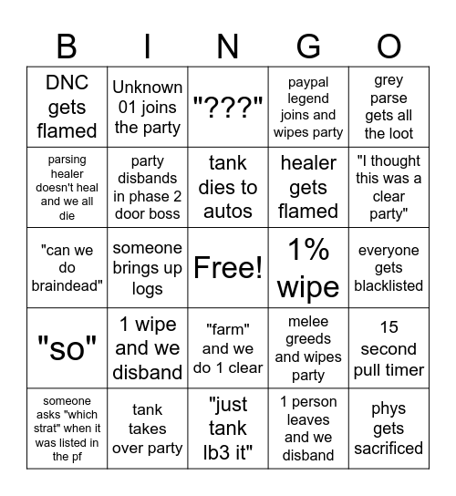 PF BINGO Card