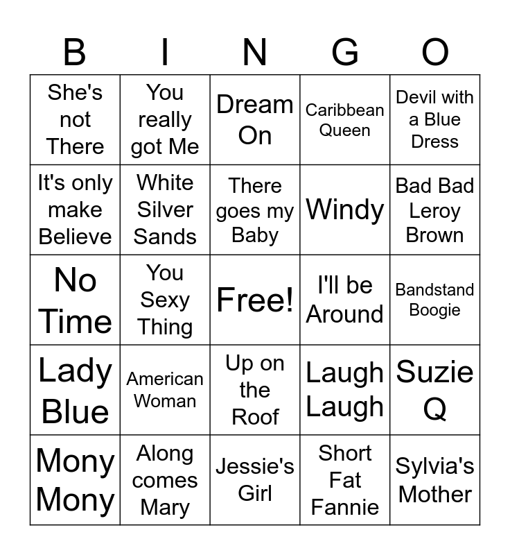 American Bandstand game 1 Bingo Card
