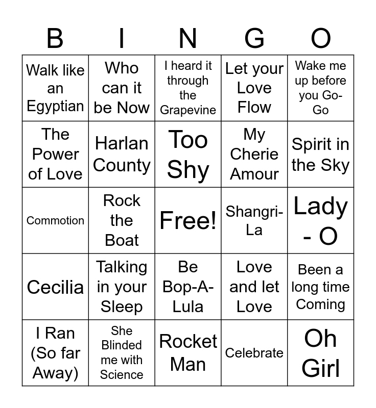 American Bandstand game 2 Bingo Card