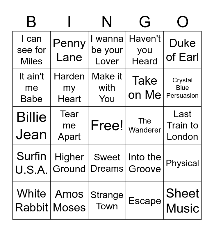 American Bandstand game 3 Bingo Card