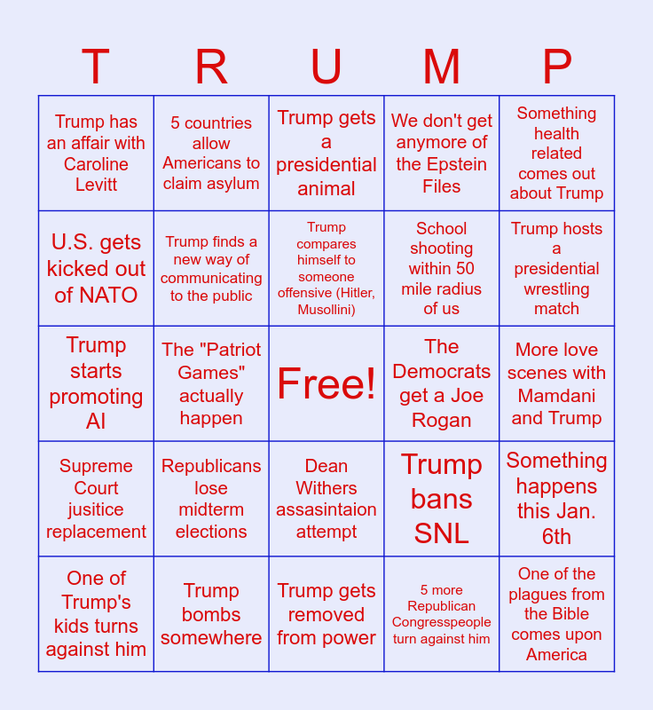 2026 Trump Bingo Card Bingo Card