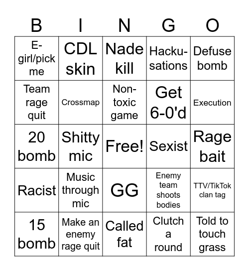 Call of Duty Bingo Card