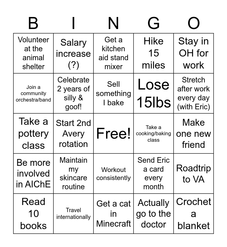 Silly’s 2026 Bingo Card Bingo Card