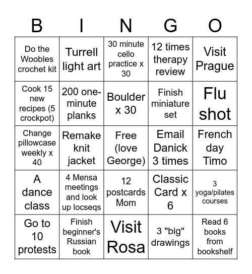 New Year's Resolutions 2026 Bingo Card