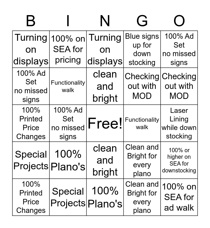 Back to the Basic's Bingo Card