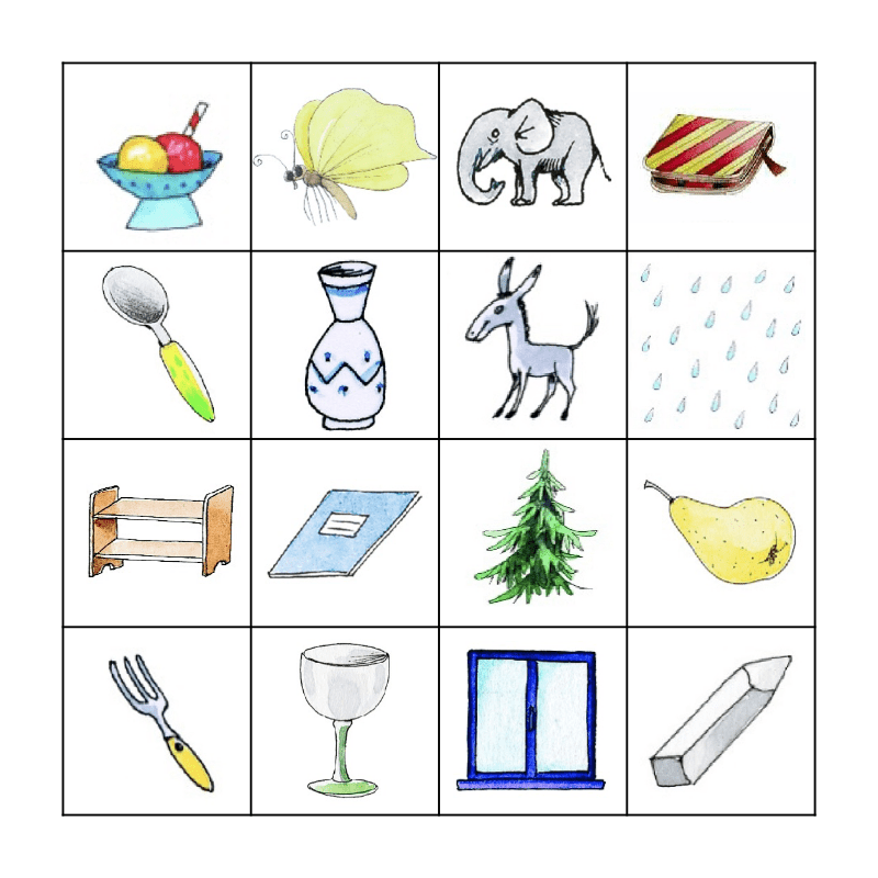 Wortschatz T, S, E Bingo Card