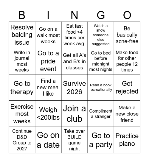 2026 Personal Bingo Card