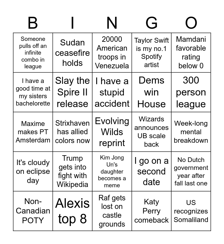 2026 Bingo Card Bingo Card