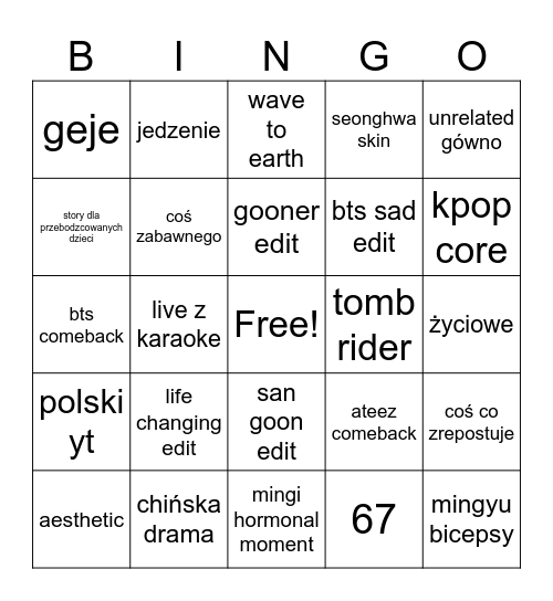 hania tiktok Bingo Card