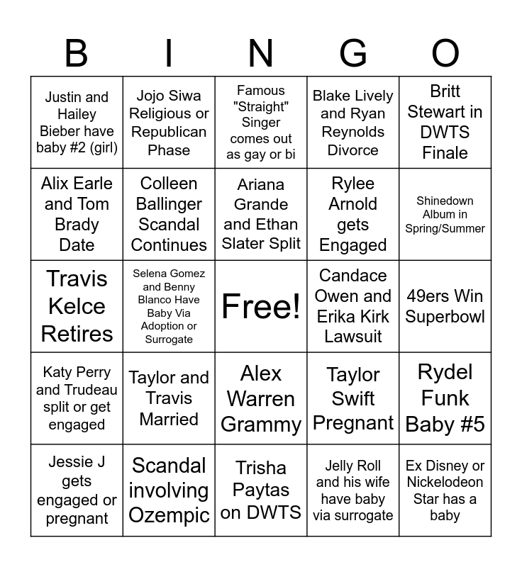2026 Bingo Card Bingo Card