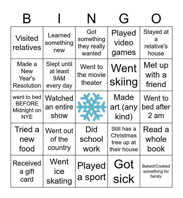 Human Bingo - Winter Break Edition Bingo Card