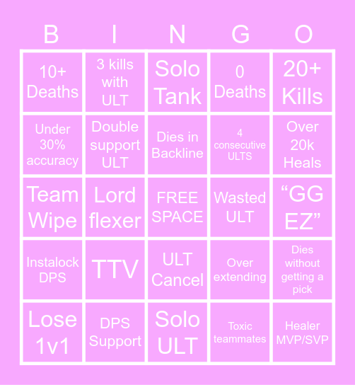 Marvel rivals bingo Card