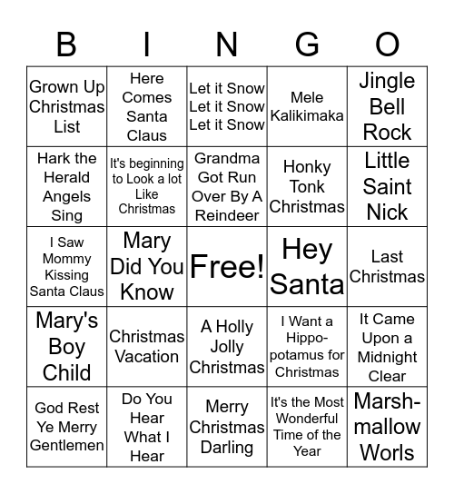 Christmas Carol Trivia BINGO Card
