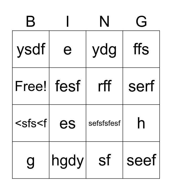 Untitled Bingo Card