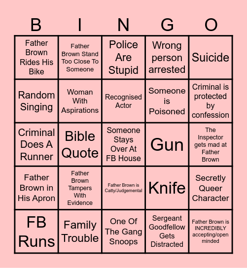 Father B’s bingo Card